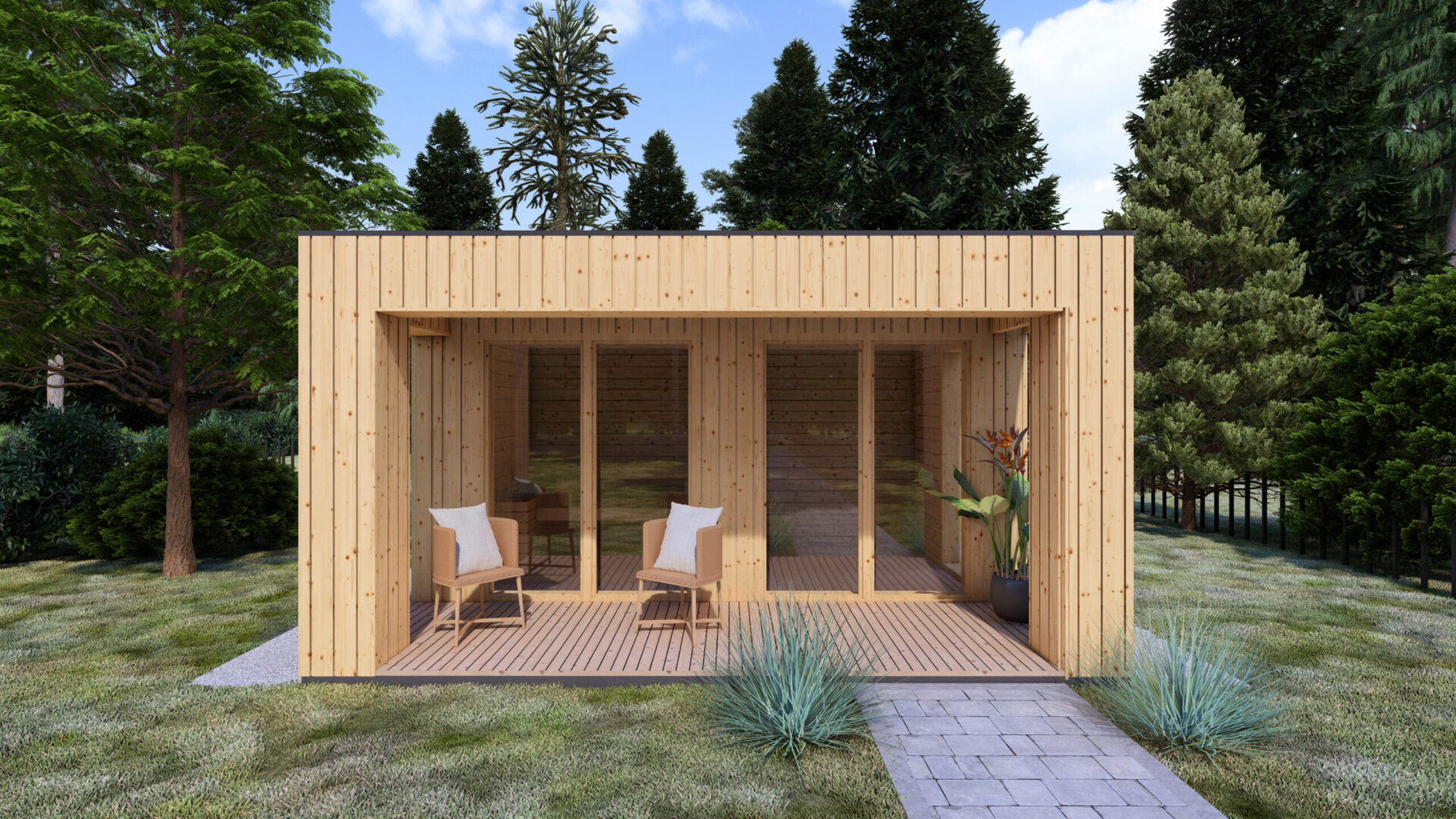 Tuinkantoor Rens (44 mm + Gevelbekleding), 9.3 m², Terras 6.7 m² ...